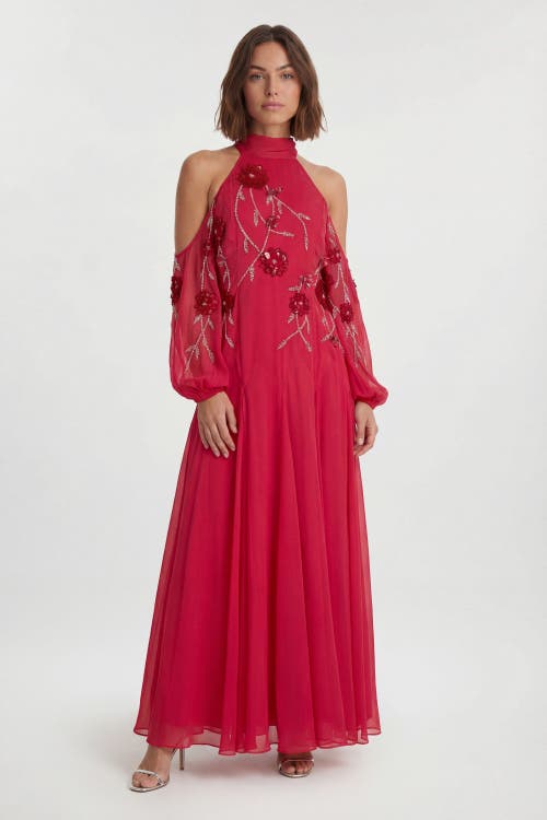 KAREN MILLEN Karen Millen Petite 3D Floral Appliqué Cold Shoulder Maxi Dress